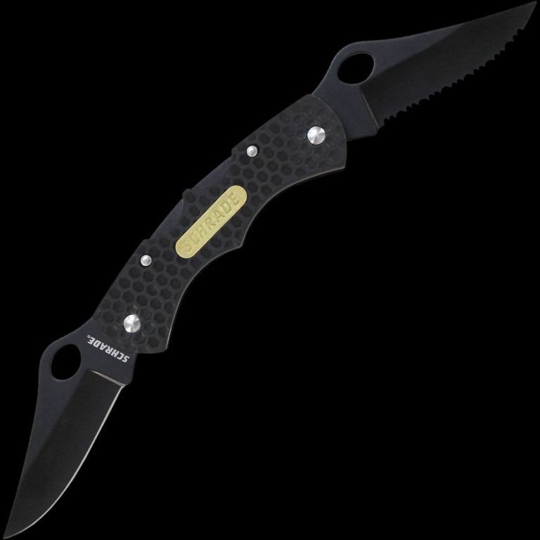 Schrade Black Textured Large Double Lockback, 1 Fully Serrated Blade, 1 ...