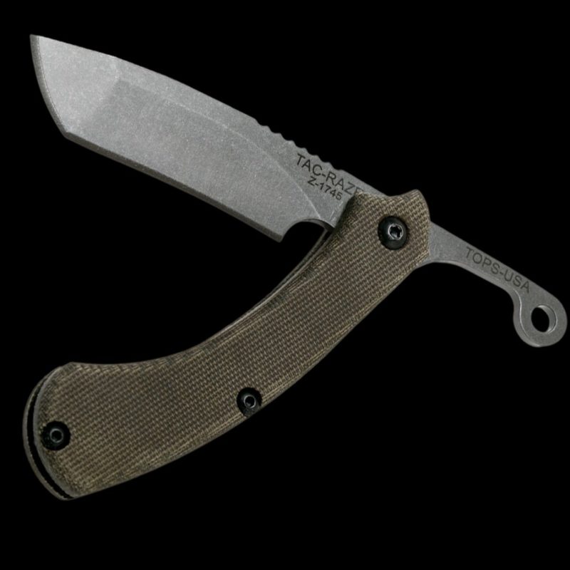 TOPS Tac-Raze Green Canvas Micarta Handle - Blades.co.uk