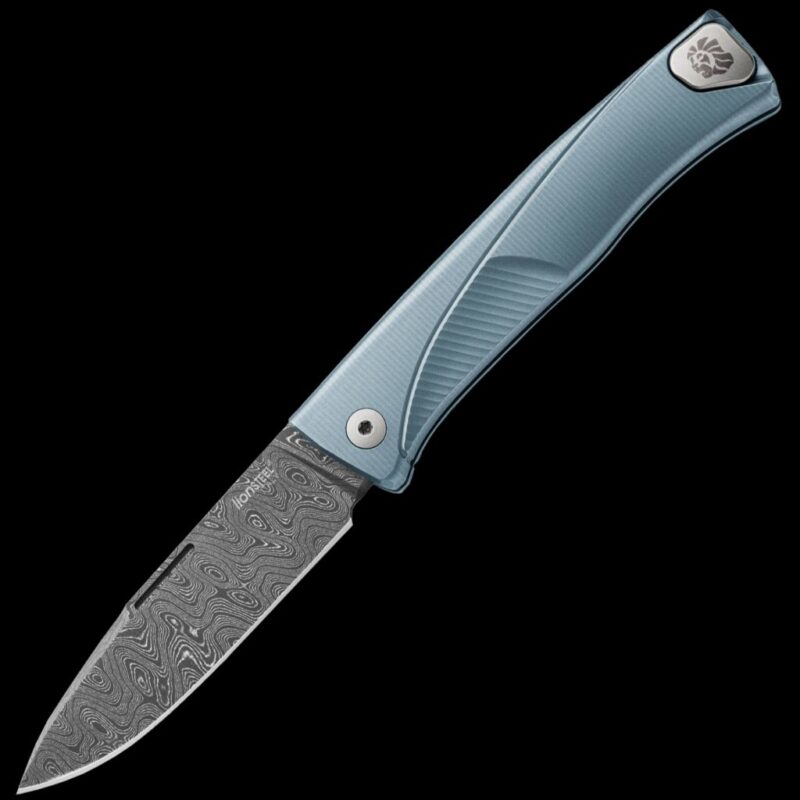 lionSTEEL Thrill Titanium - Blue / Damascus - Blades.co.uk