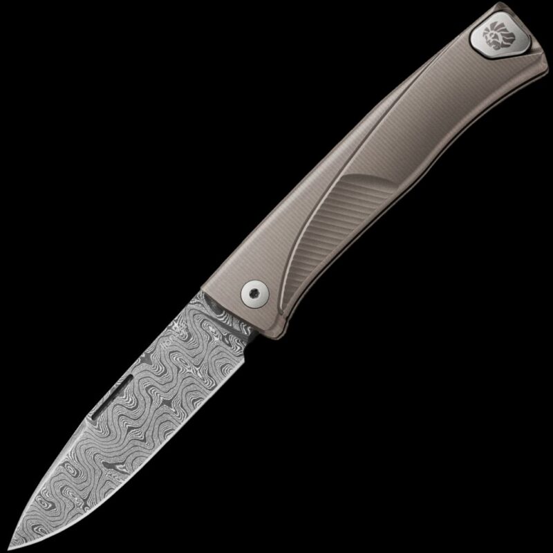 lionSTEEL Thrill Titanium - Grey / Damascus - Blades.co.uk